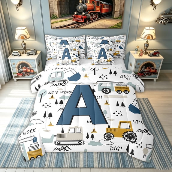 meiyoeat Construction Letter A Full Size Bedding Sets for Boys, Truck ...