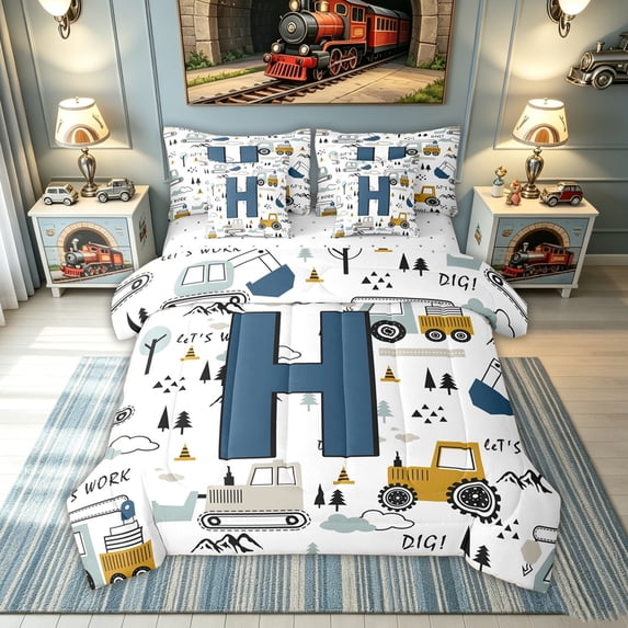 meiyoeat Construction Letter Full Size Bedding Sets, Machine Truck Full ...