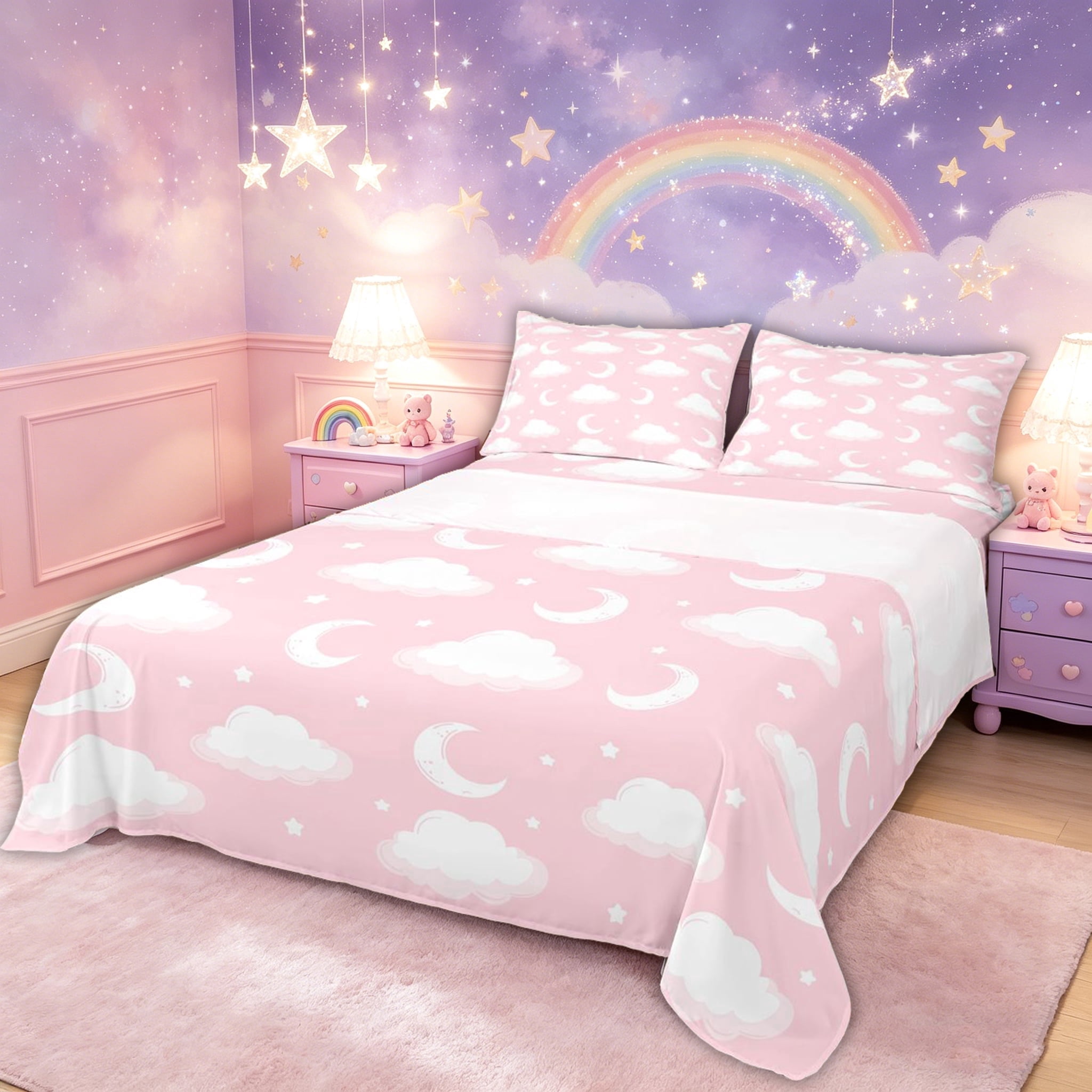 meiyoeat Dreamy Moon Bed Sheets for Kids Girls, Cloud Star Full Size ...