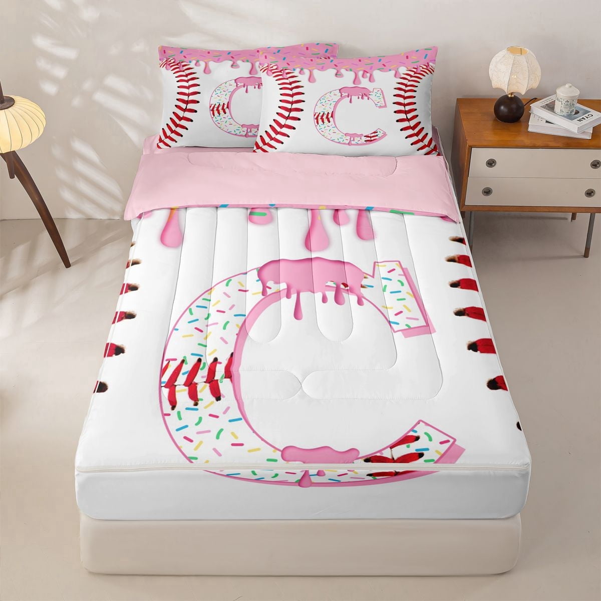 meiyoeat Girly Pink Sprinkle Initial C Zipper Twin Comforter Sets with ...