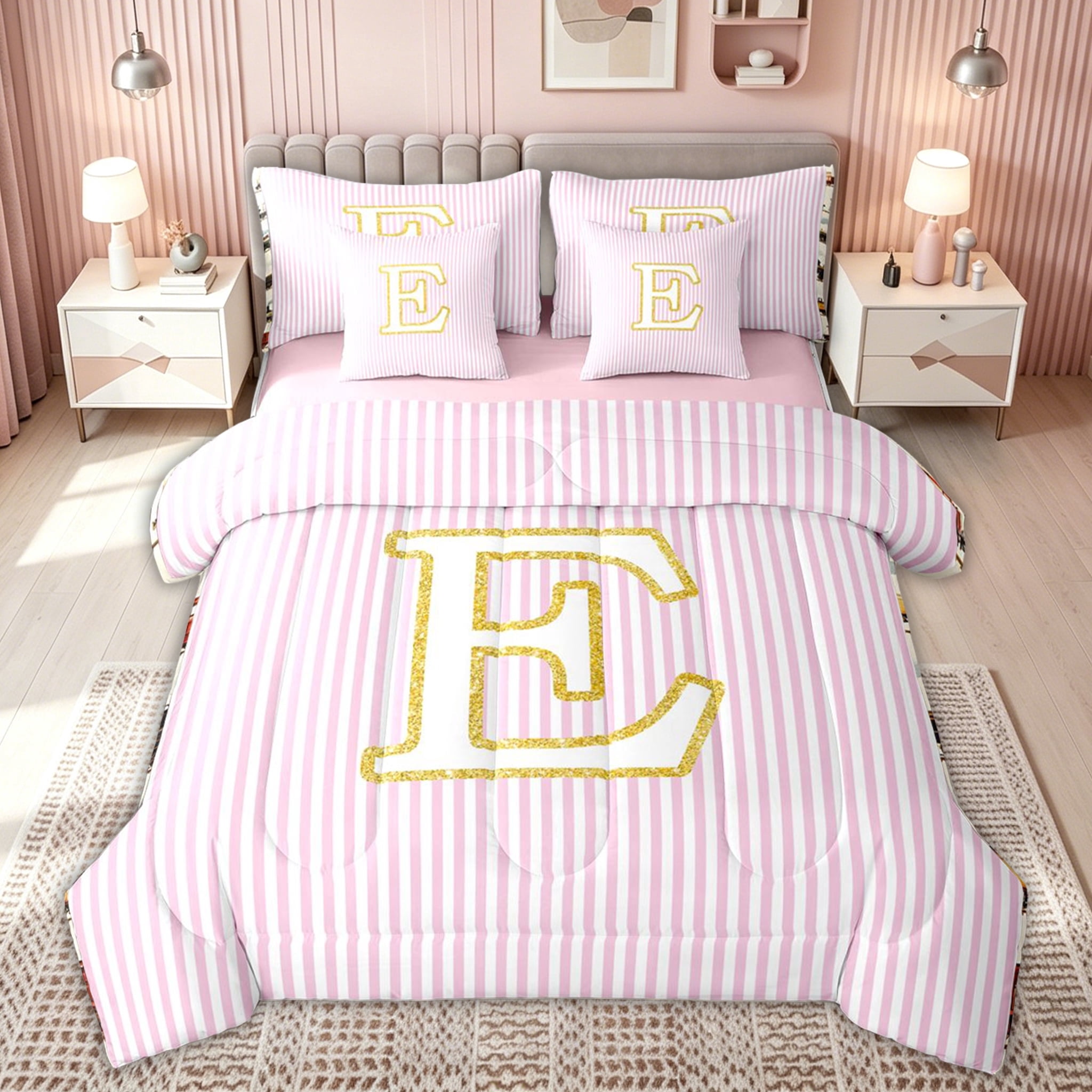 meiyoeat Preppy Letter E Full Size Bedding Sets for Kids Girls Women ...