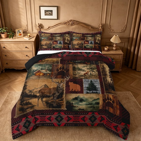meiyoeat Rustic Cabin Deer Full Size Comforter Sets,Jungle Wildlife ...