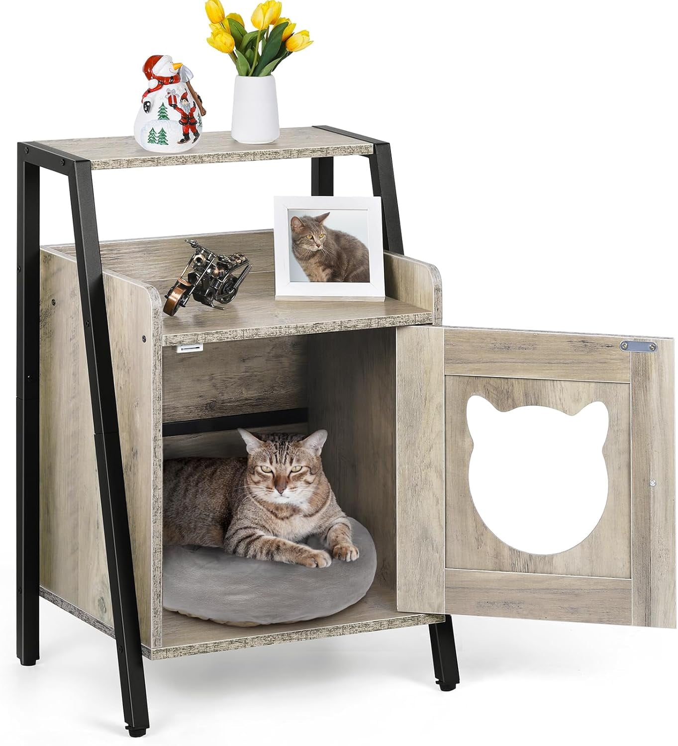 melos Cat Litter Box Enclosure, Hidden Cat Bed Furniture, Pet Houseand and End Side Table for ...