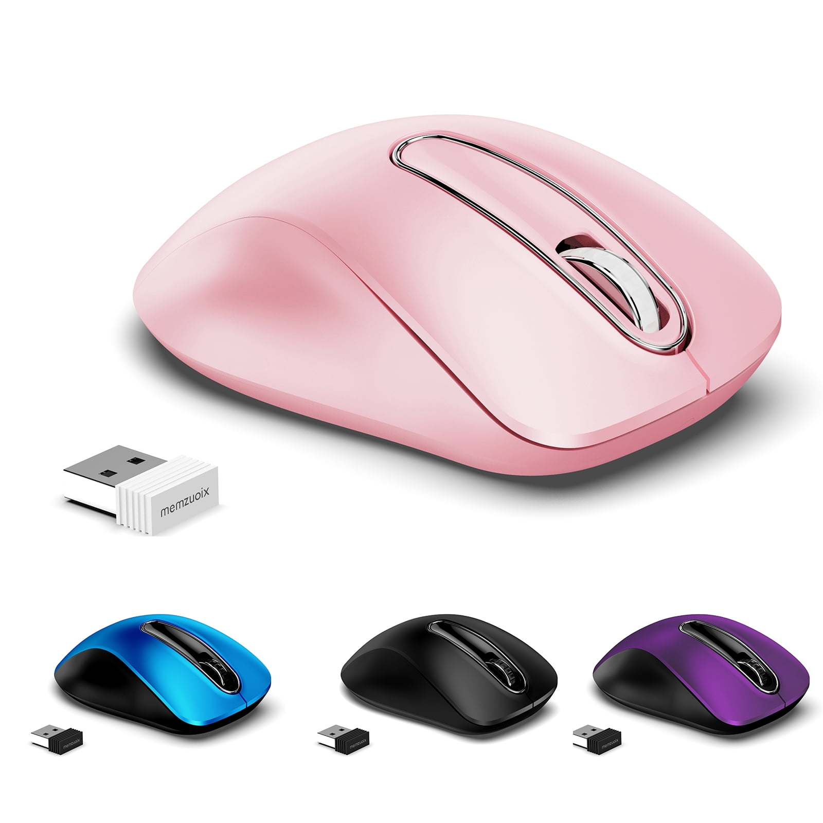 memzuoix 2.4GHz Wireless Mouse, 1200 DPI, Pink Ergonomic Design for PC ...
