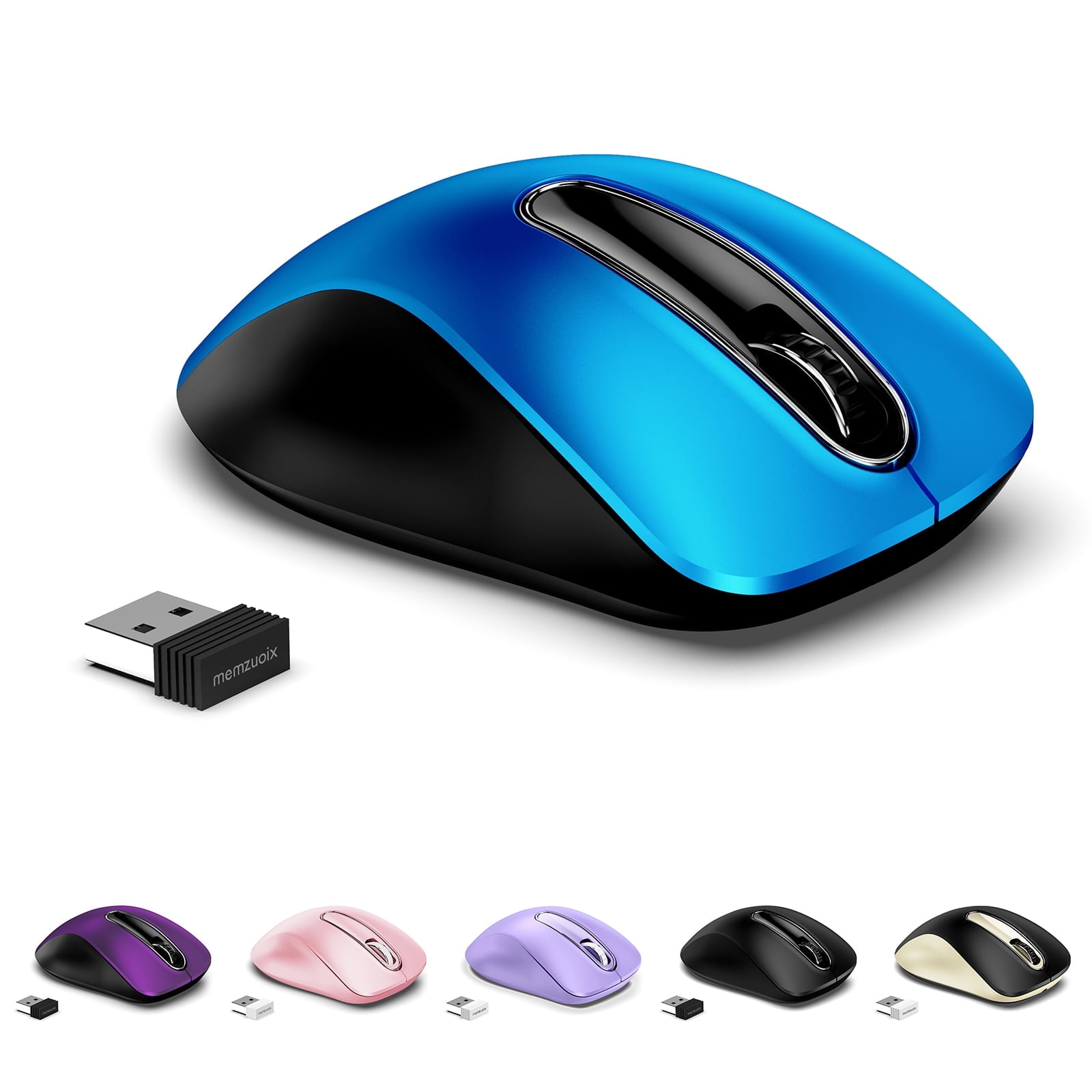 Memzuoix Wireless Optical Mouse, 5 Buttons, 1400 DPI, USB Receiver ...