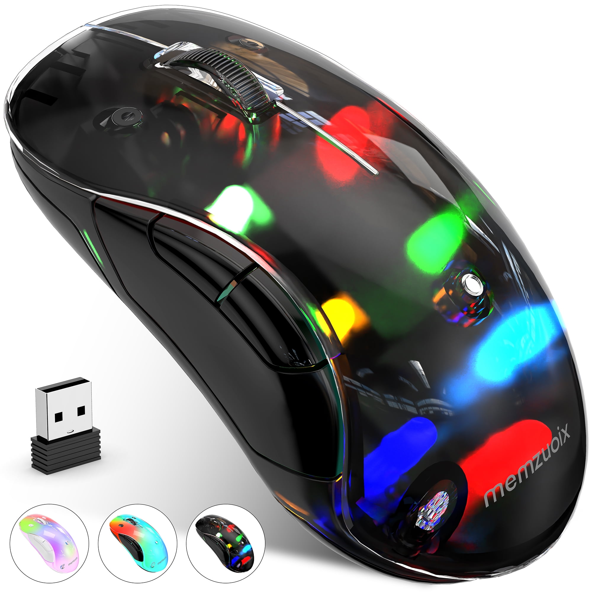 memzuoix Wireless Rechargeable LED Mouse, 2.4G with USB Receiver, 5 ...