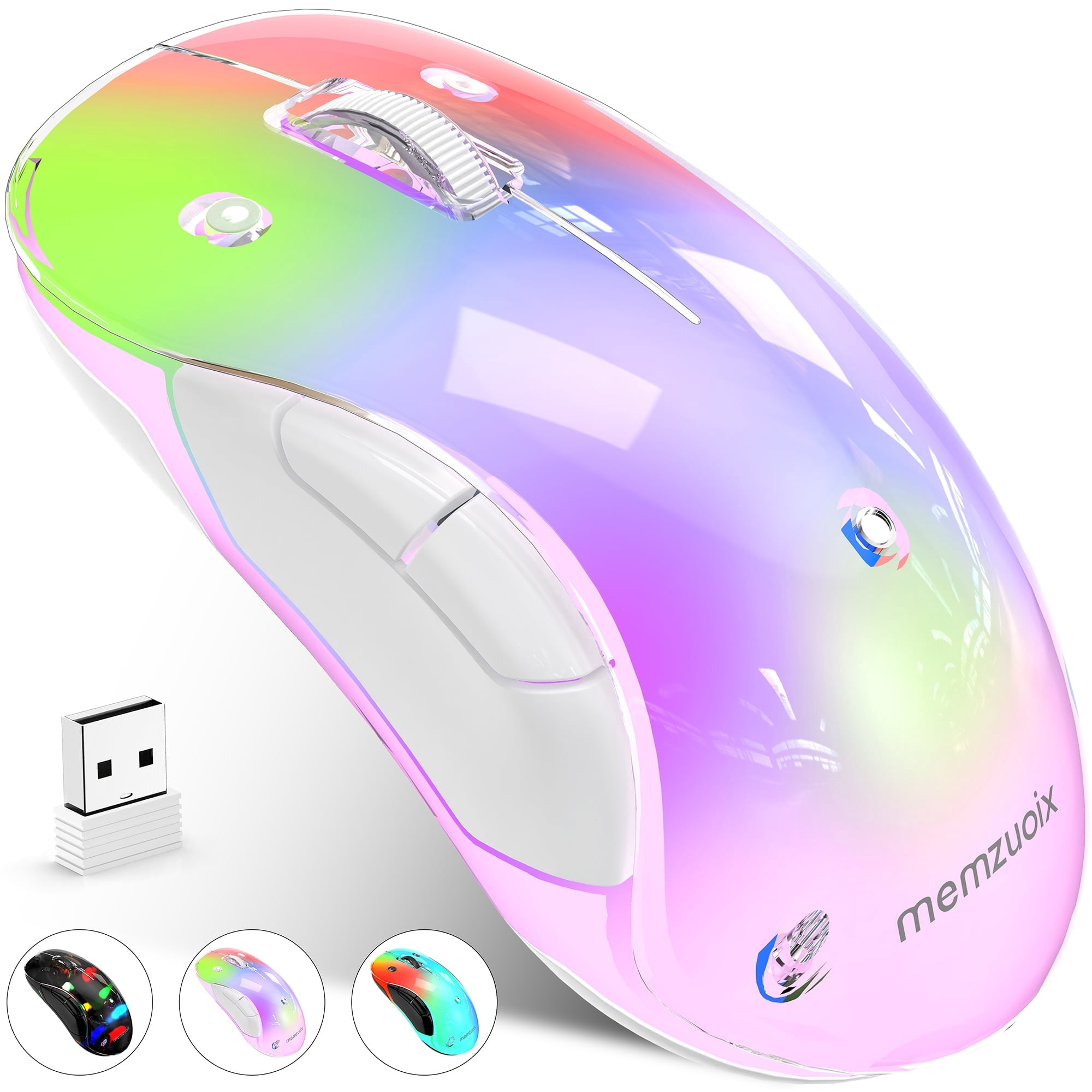 memzuoix Wireless Rechargeable LED Mouse, 2.4G with USB Receiver, 5 ...