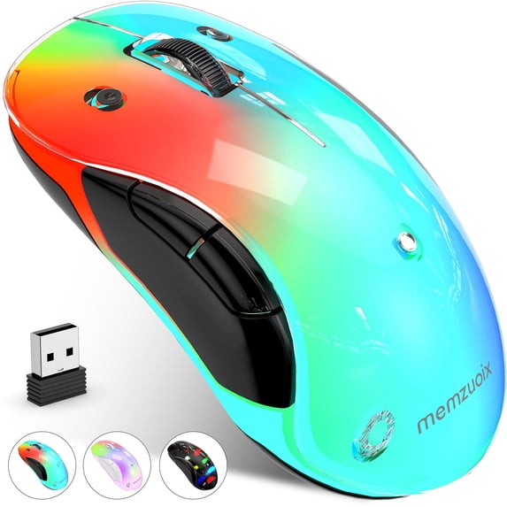 memzuoix Wireless Rechargeable LED Mouse, 2.4G with USB Receiver, 5 ...