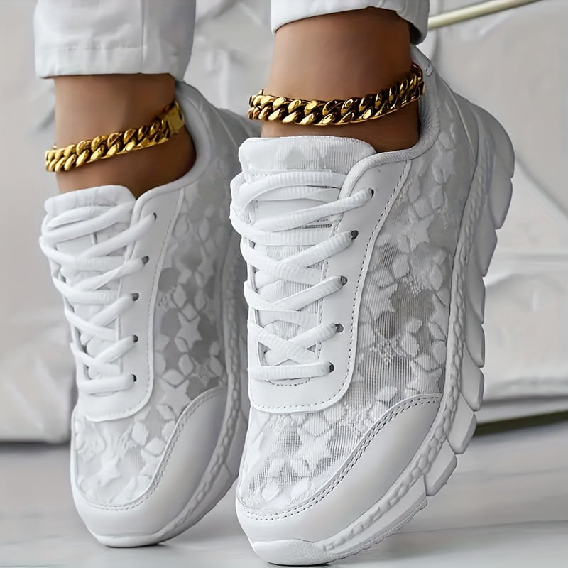 men'S Breathable Lace-Up Sneakers with Floral Print - Lightweight ...