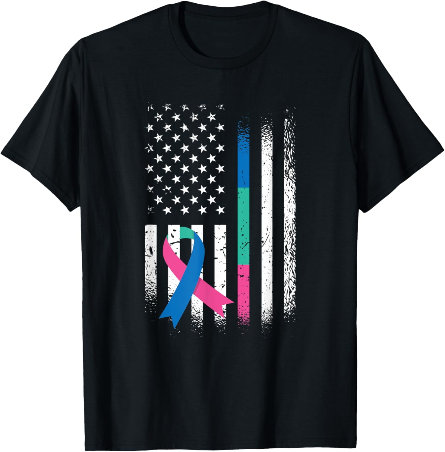 men and women can wear，American Flag Blue Pink Teal Ribbon - Thyroid ...