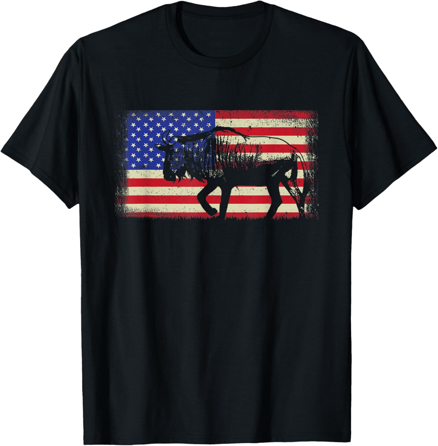 men and women can wear，American Flag USA Blue Wildebeest Gnu Antelope ...