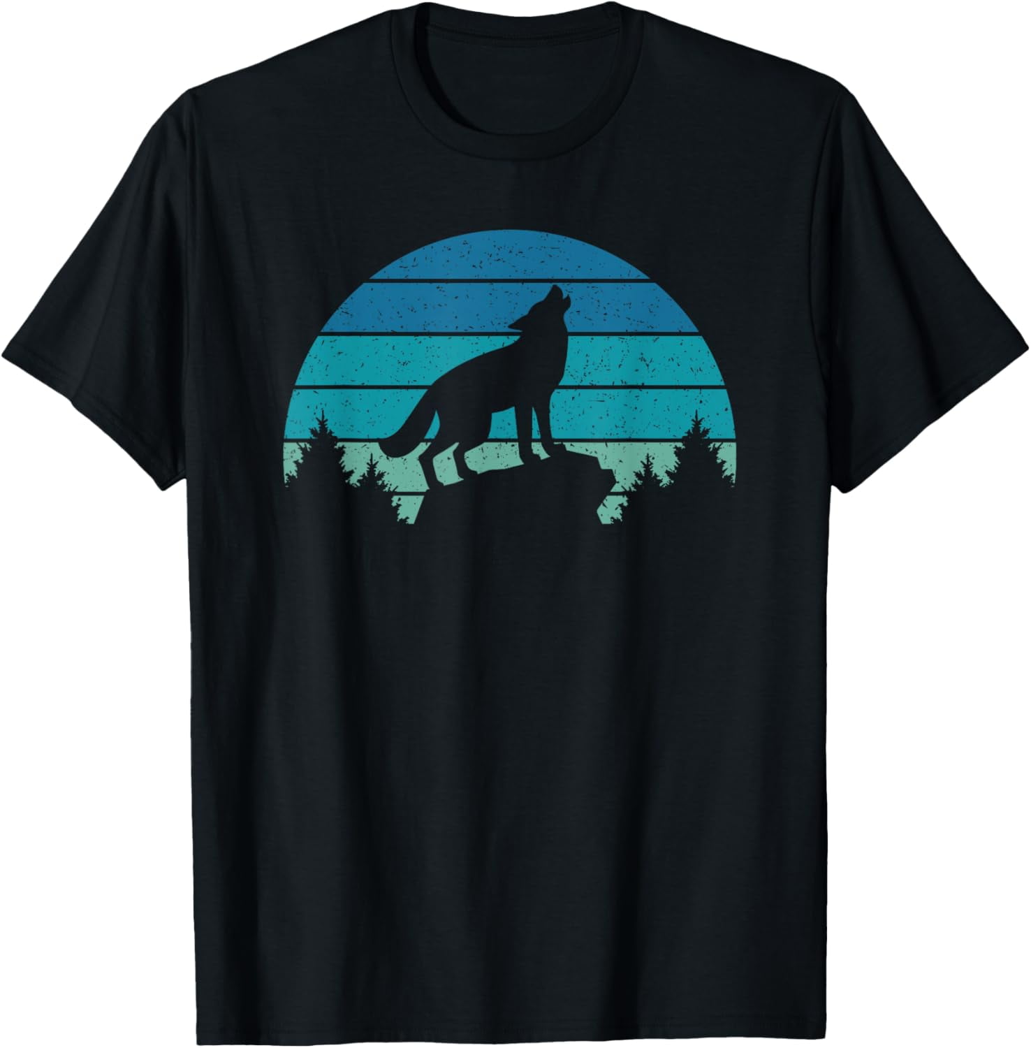 men and women can wear，Blue Retro Wolf Forest Print Wild Animal ...