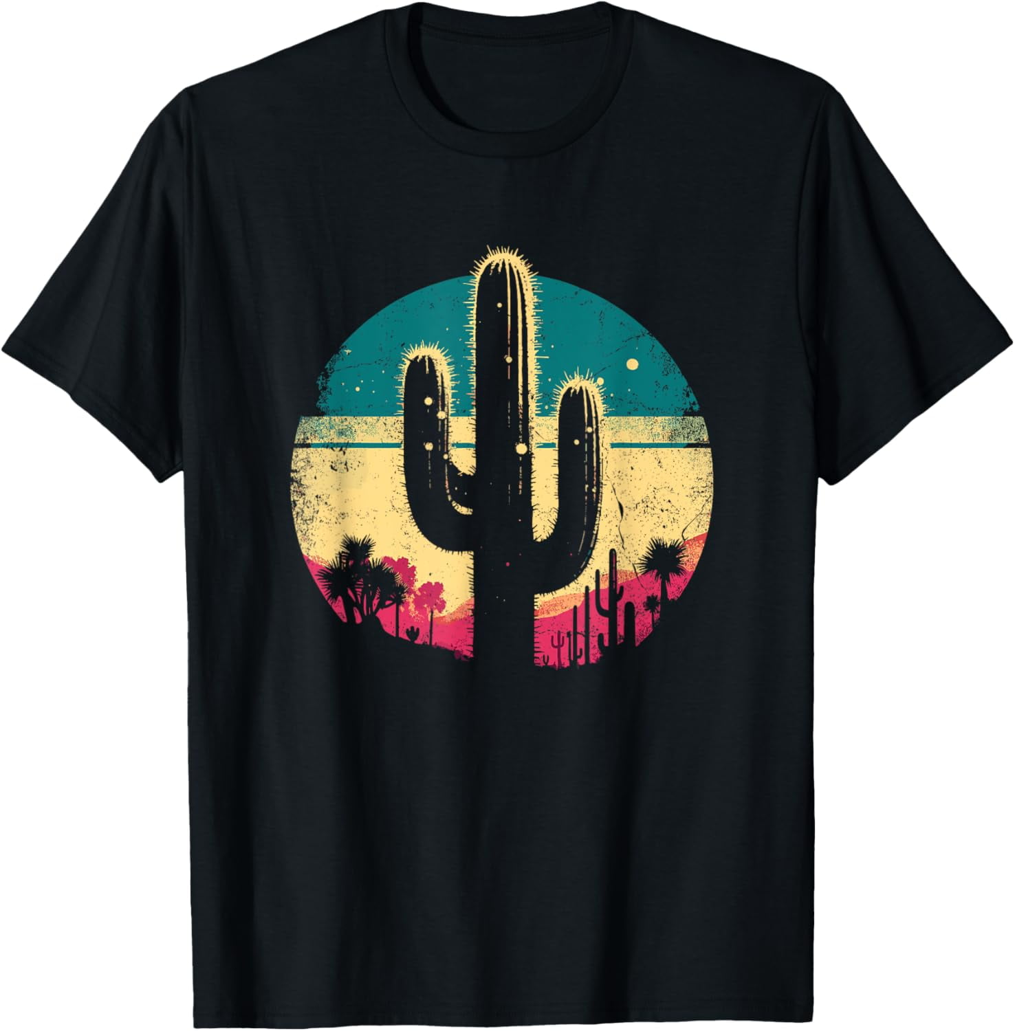 men and women can wear，Cactus In Desert - Retro Sunset Wasteland Prickly Cactus T-Shirt ...