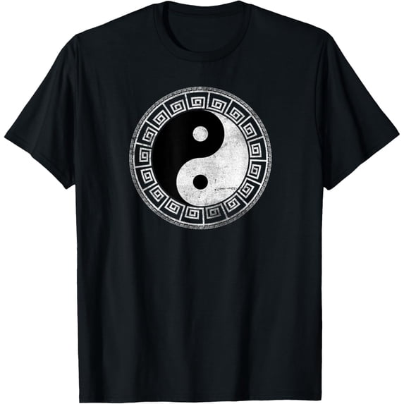 men and women can wear，Retro Distressed Greek Key Ying Yang Feng Shui ...