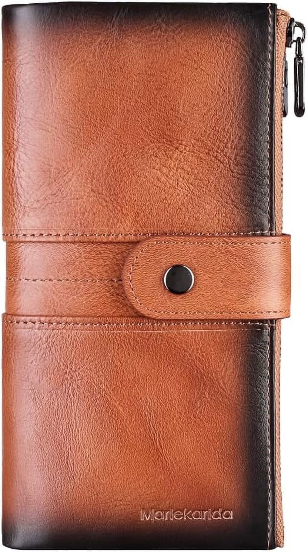 men's RFID shielded large capacity leather wallet, double fold long ...