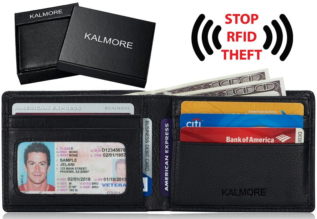 KALMORE Men's RFID Blocking Wallet, ID Window, Multi-Card, Bifold ...