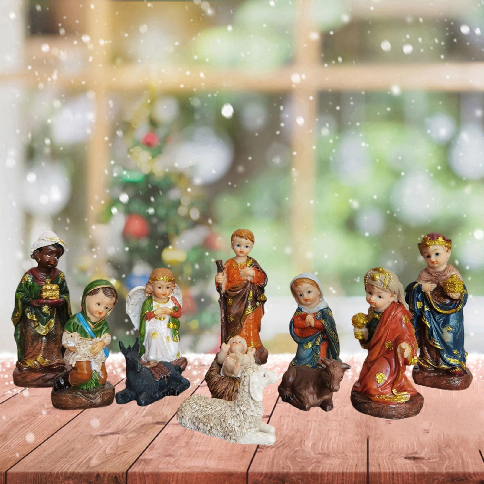menolana 11Pcs Christmas Nativity Scene Figurine Set Birth of Jesus Ornament Religious Decor ...