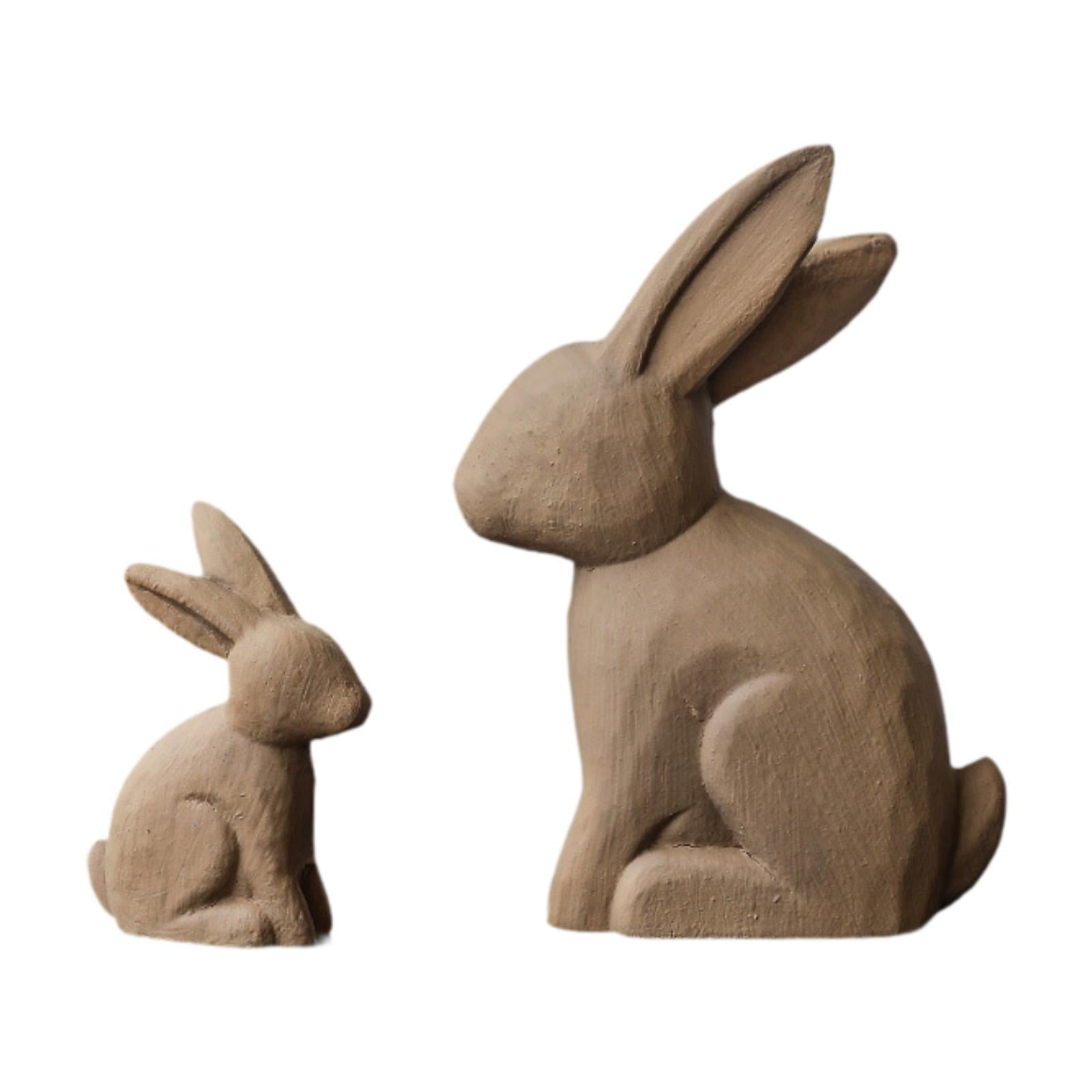 menolana 2x Easter Bunnies Statues Wood Decoration for Residential ...