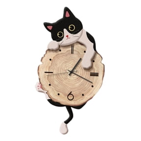 CoudarTitie Cat Clock with Moving Tail Minimalist Hanging Lovely Non ...