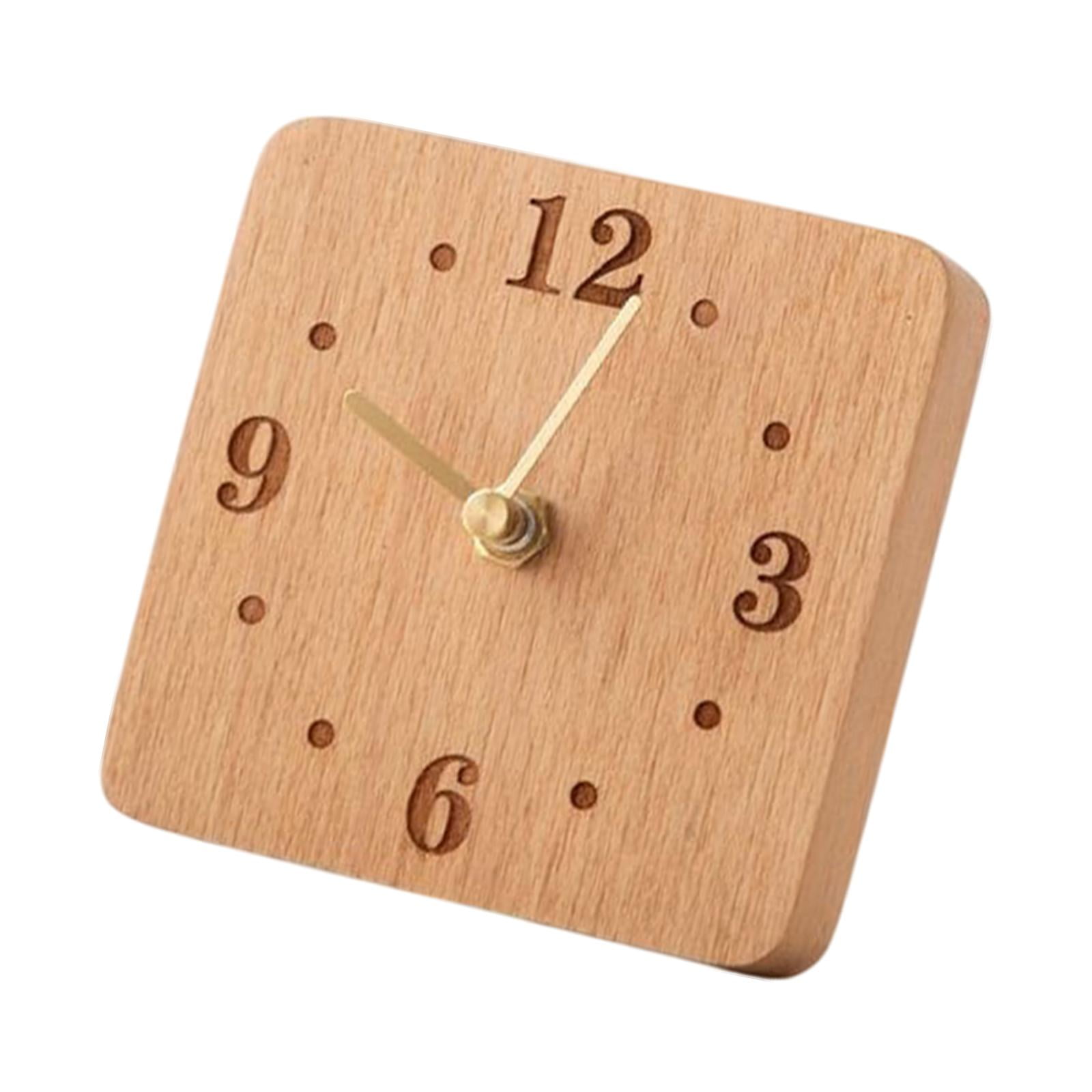 menolana Decorative Small Table Clock Wood Desk Clock Practical Square ...