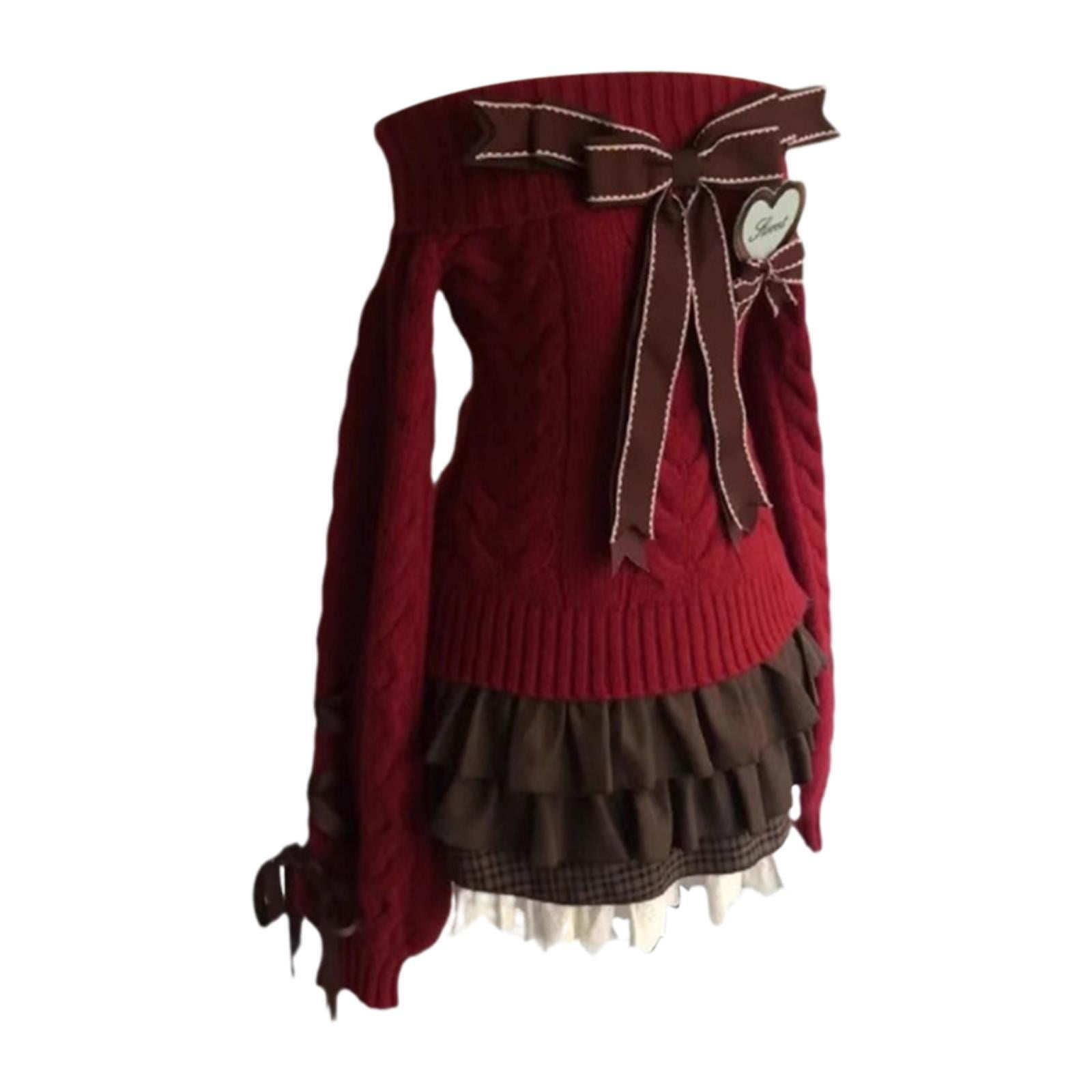 menolana Off Shoulder Knitted Sweater and Pleated Skirts Soft Two Piece ...