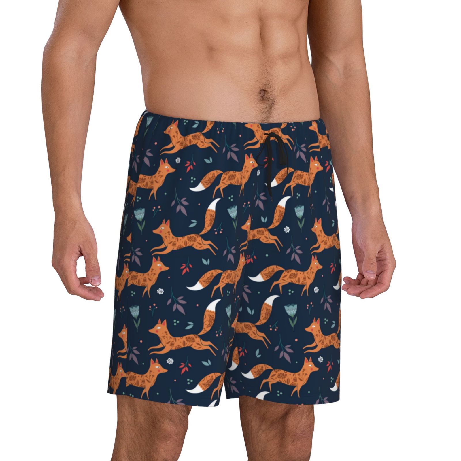 Mens Pajama Pants - Fox with Flower Pattern Comfy Sleep Shorts Mens ...