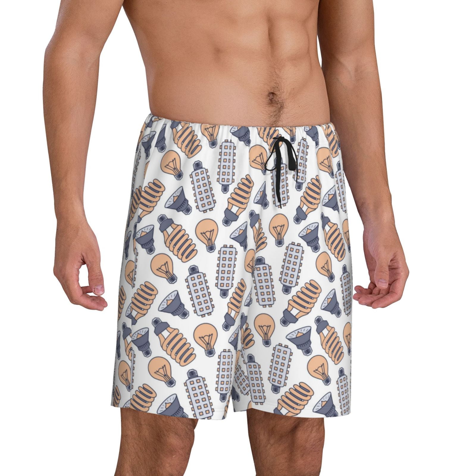 Mens Pajama Pants - Light Bulb Pattern funny Comfy Sleep Shorts Mens ...