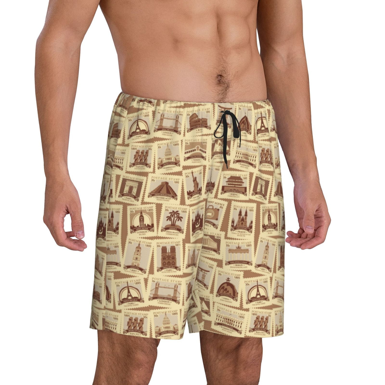 Mens Pajama Pants - Stamp Pattern Vintage Comfy Sleep Shorts Mens ...