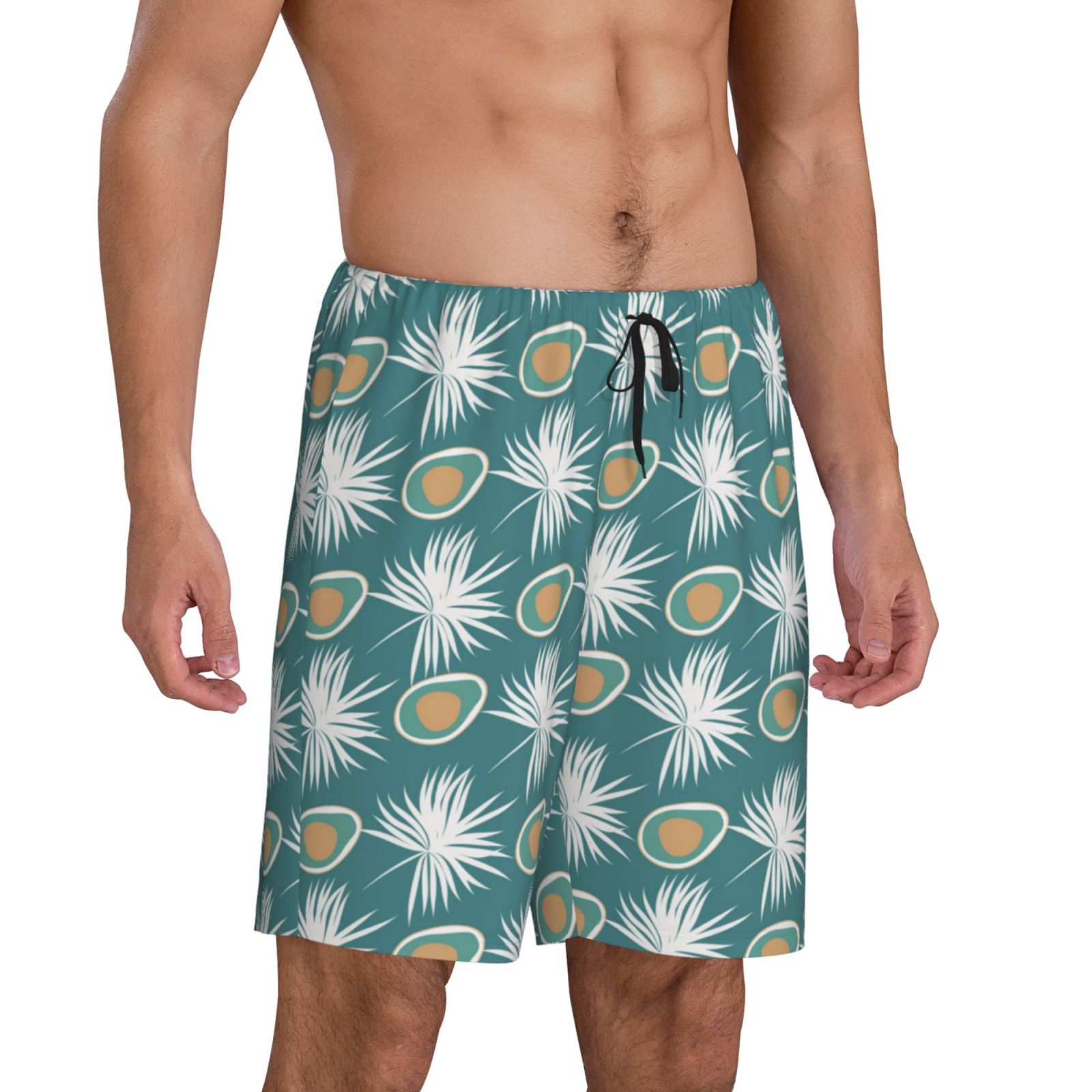 Mens Pajama Pants - Tropical leaves Pattern Comfy Sleep Shorts Mens ...