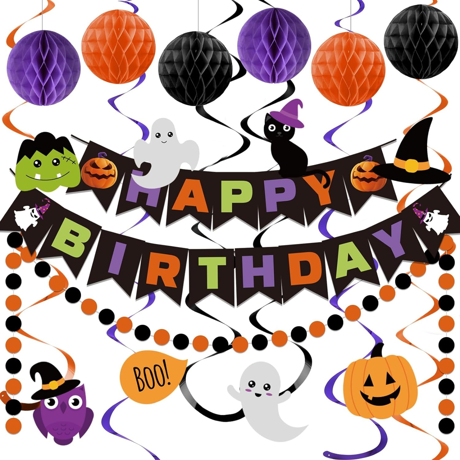 meowtastic Halloween Birthday Decorations - Happy Birthday Banner with ...