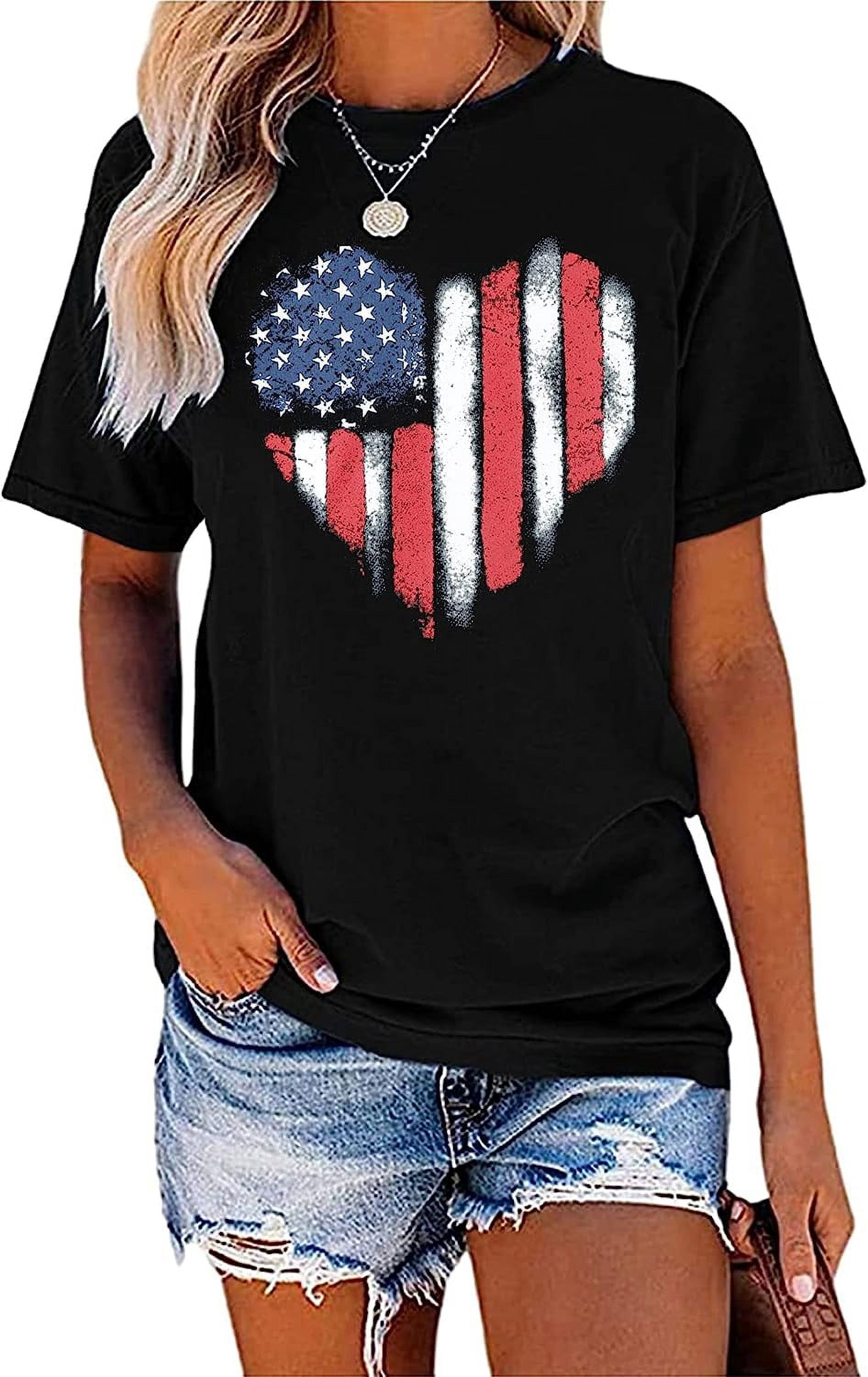 merican Flag Heart Shirt Women Patriotic T-Shirt 4th of July Graphic ...