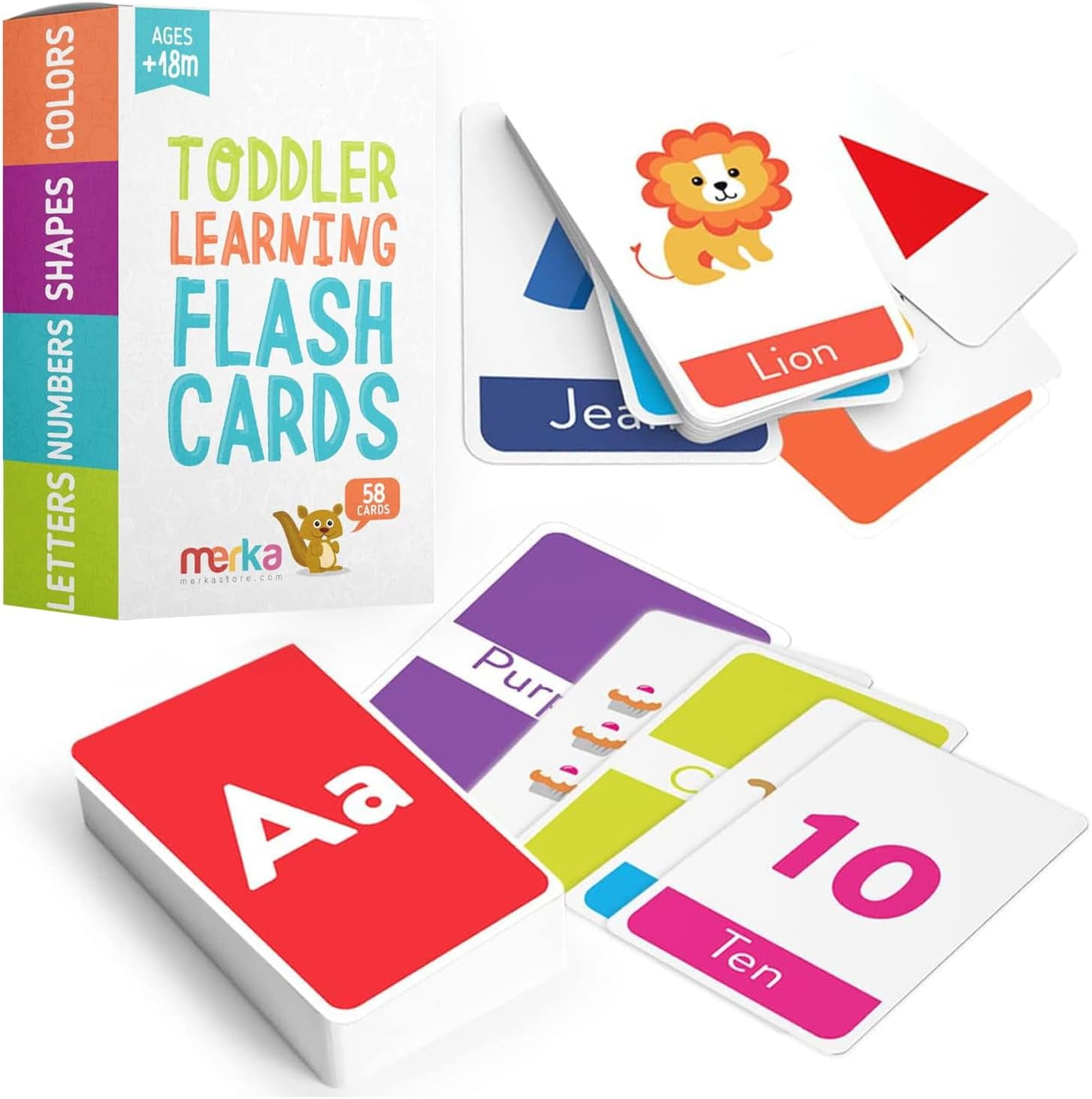 merka Toddler Flash Cards, Set of 58 Alphabet, Letters, Colors, Shapes ...