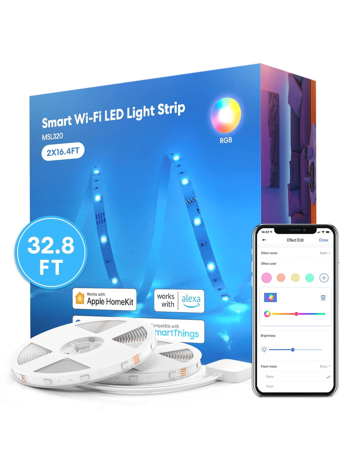 meross Smart LED Strip Lights, 32.8ft WiFi RGB Strip, Works with Apple ...