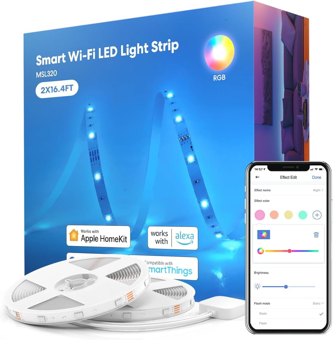 meross Smart LED Strip Lights, 32.8ft WiFi RGB Strip, Works with Apple ...