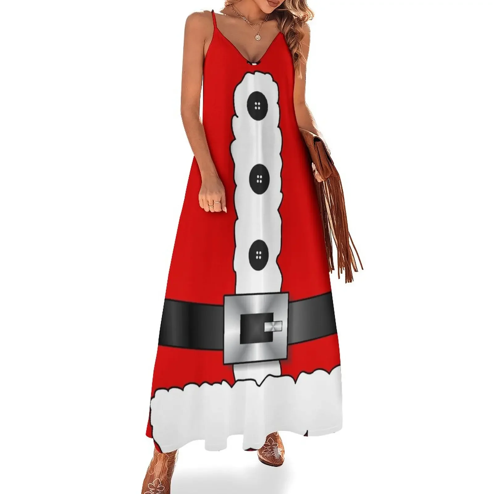 merry christmas hohoho red santa claus Sleeveless Dress luxury evening ...