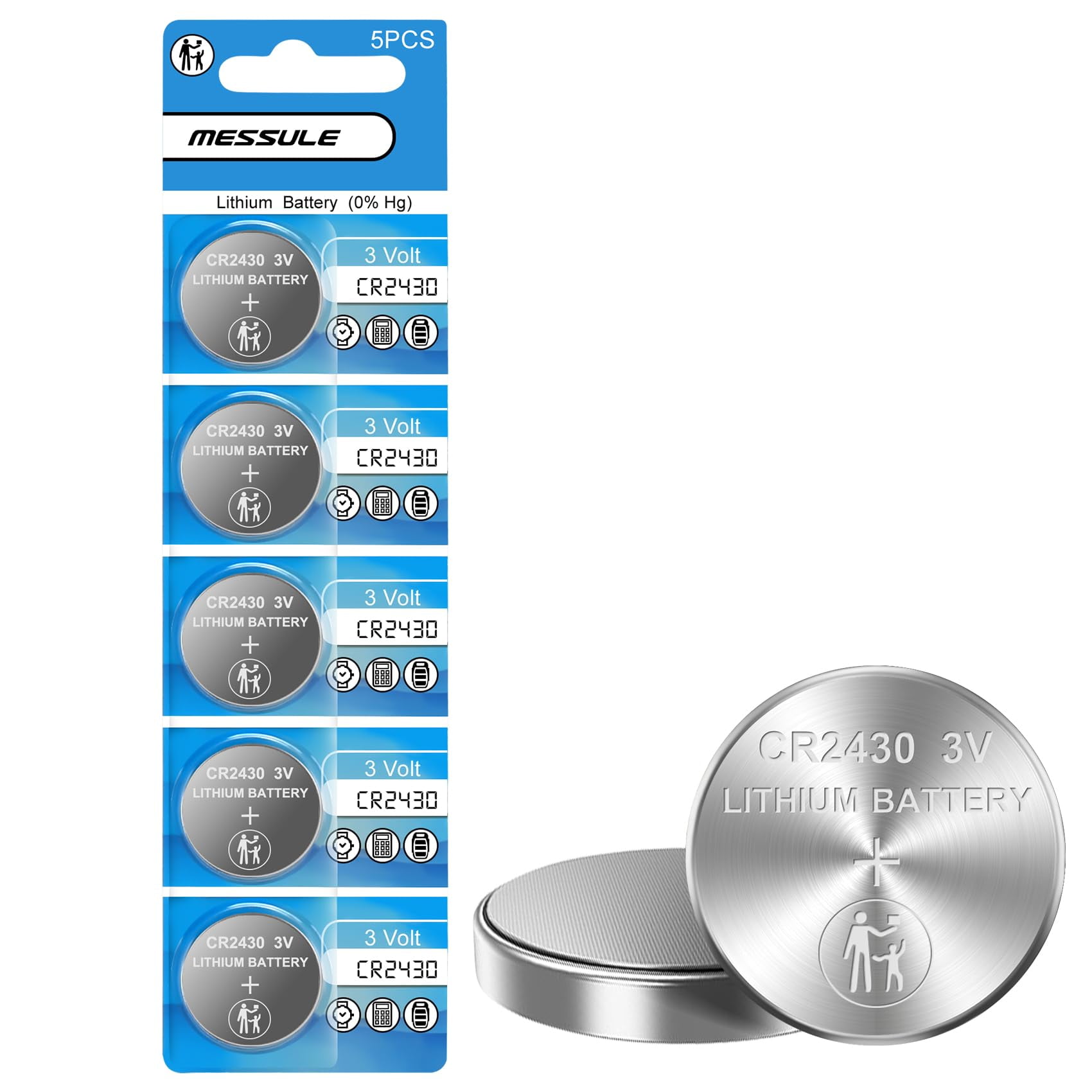 messule CR2430 5 Pack 3V Batteries CR 2430 3 Volt Coin Button Cell Lithium Battery for Volvo Key ...