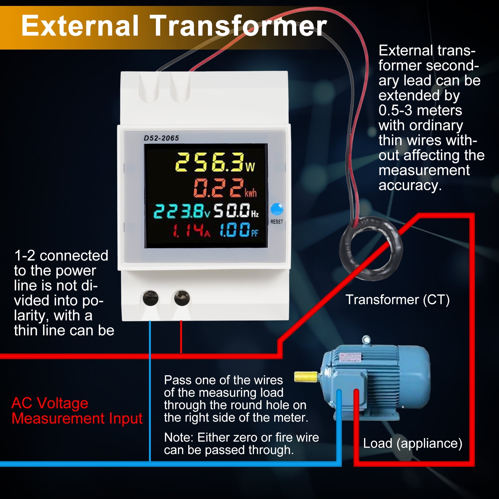 meter,Din Rail Tester Meter D52-2065 Din Rail Kwh 40v~300v 100a 6-in-1 ...