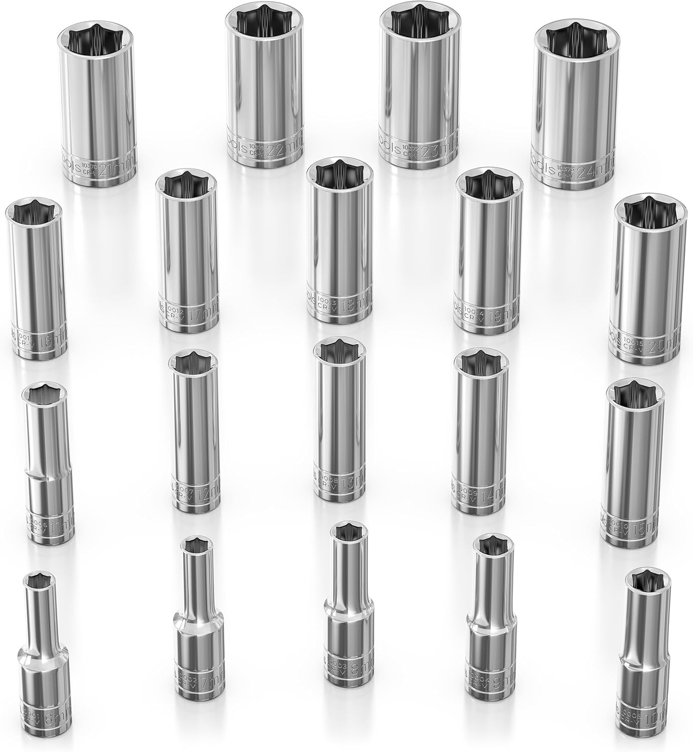 **metric deep socket set (19pc) - 3/8-inch drive - chrome 6-point deep well socket set - metric ...