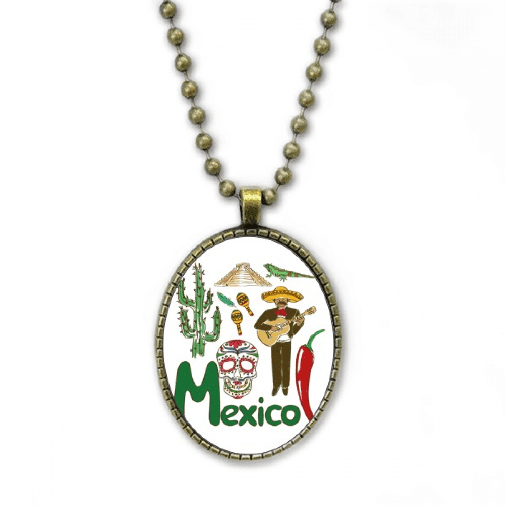 mexico national symbol landmark pattern necklace vintage chain bead ...