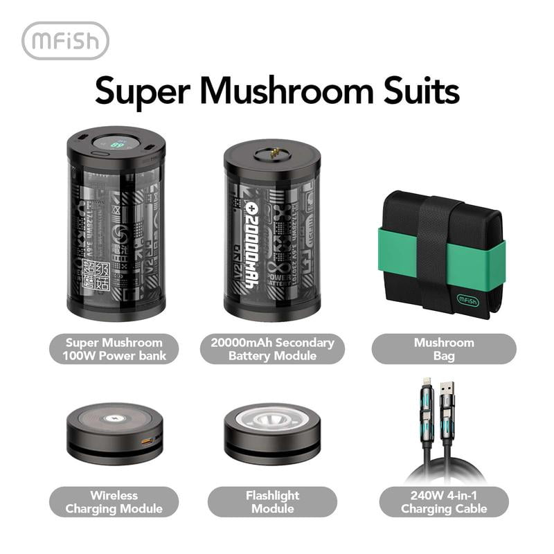 mfish Super Mushroom 20000mAh 100W Power Bank for outdoor lightweight ...