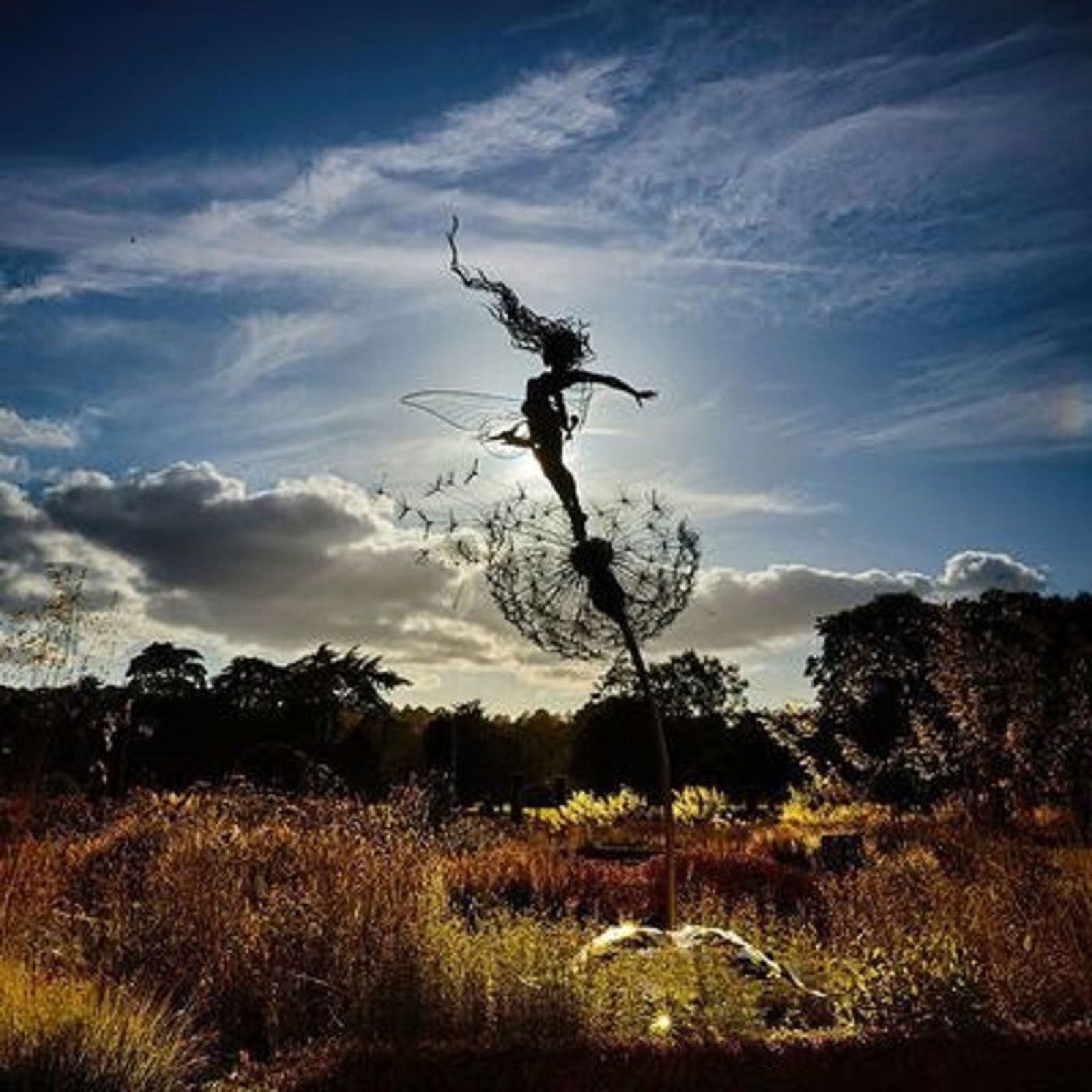mfkdald Sculptures & Statues Fairies Wire Dandelion Stainless Garden ...