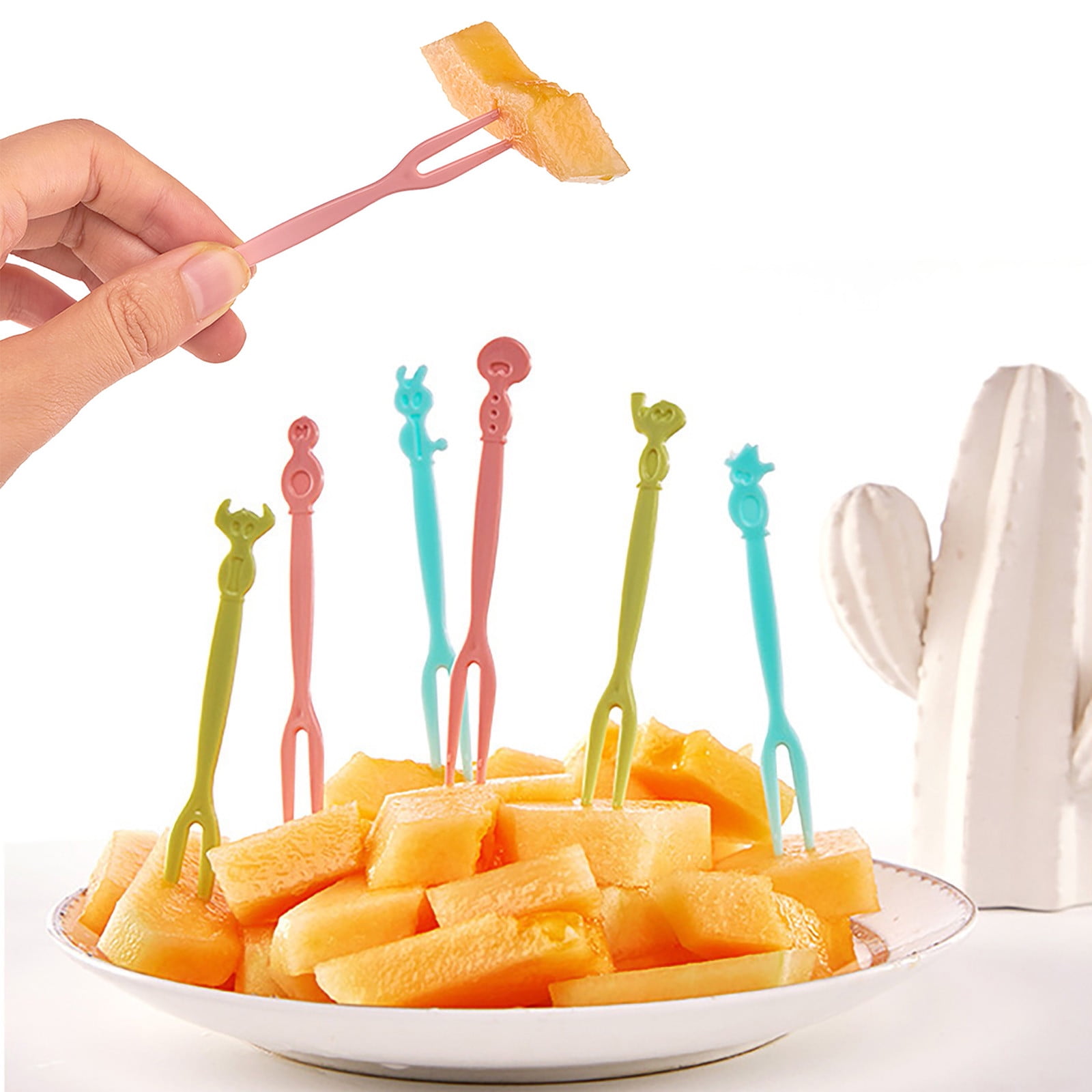 mfyjkho 50-Pack Disposable Plastic Two-Tine Fruit Forks for Desserts ...