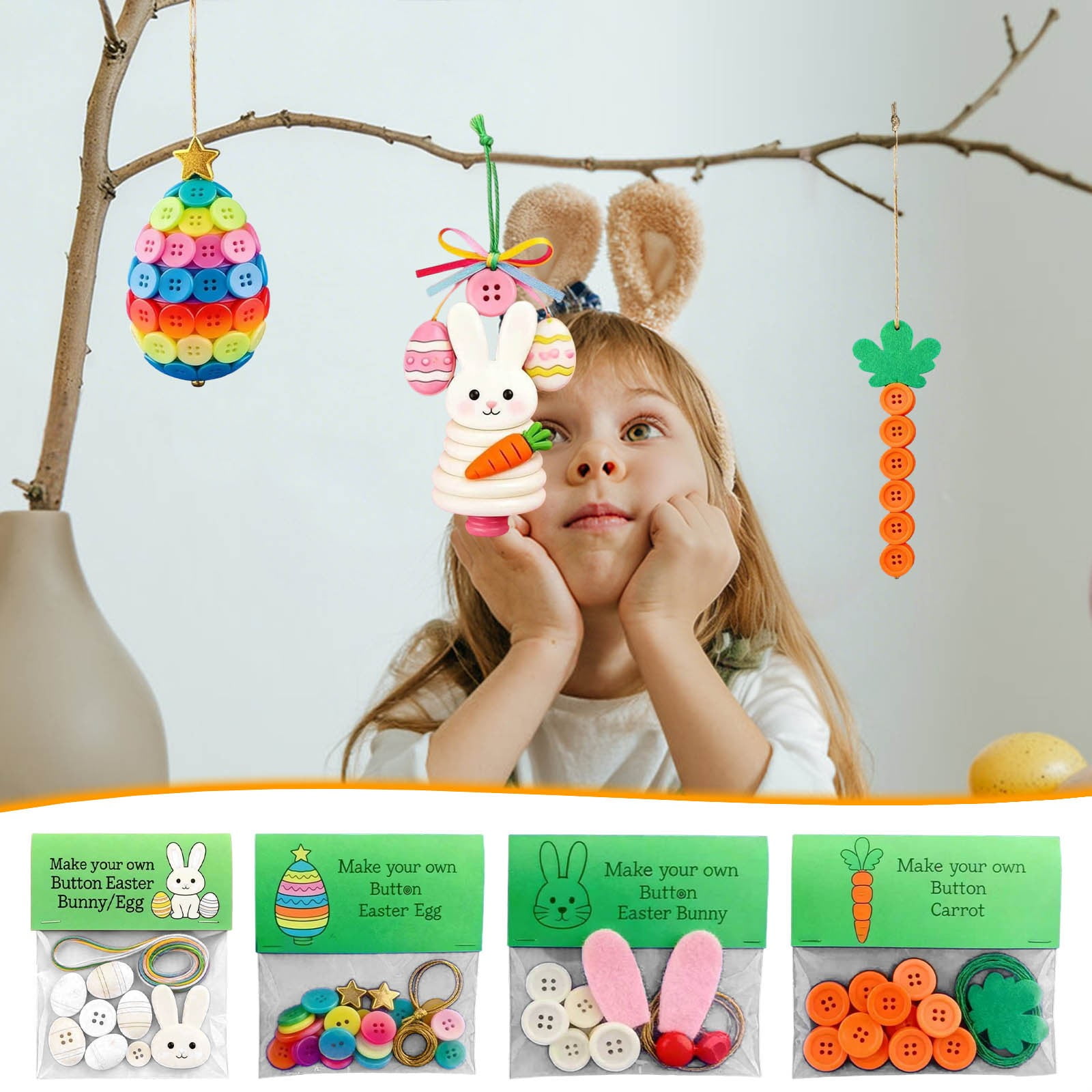 mfyjkho Easter Diy Button Craft Kit, 2-Piece Handmade Holiday Pendant ...