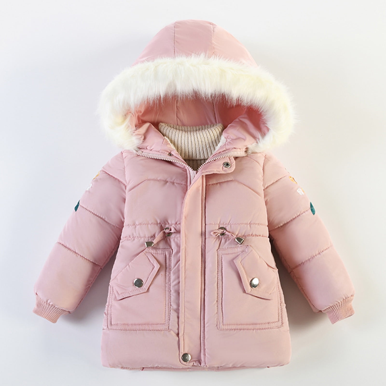 mgdxox Girls Long Sleeve Winter Coat Solid Color Hooded Warm Thick ...