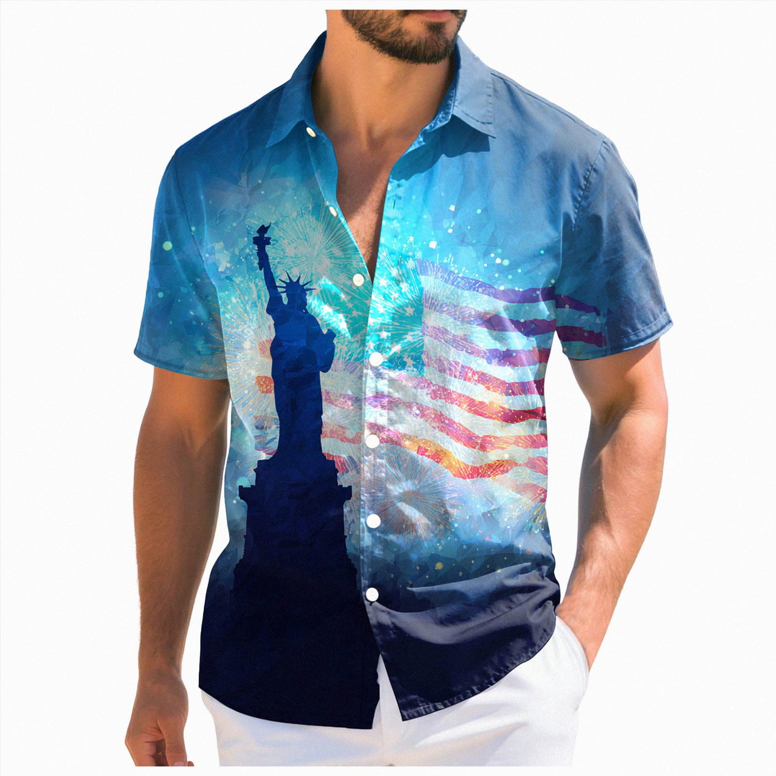 mgoYE 250 Anniversary Shirt Button Short Sleeve American Flag Print ...