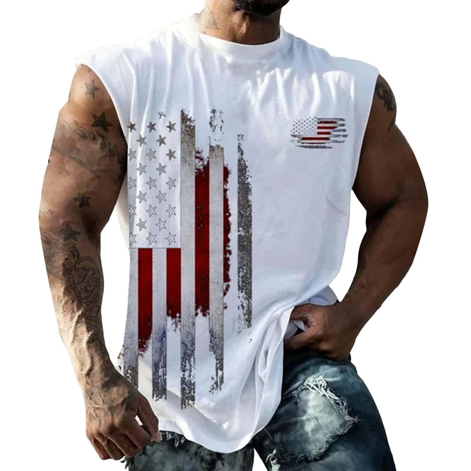 mgoYE American Flag Men's Tank Tops Muscle Graphic Gym Workout USA ...