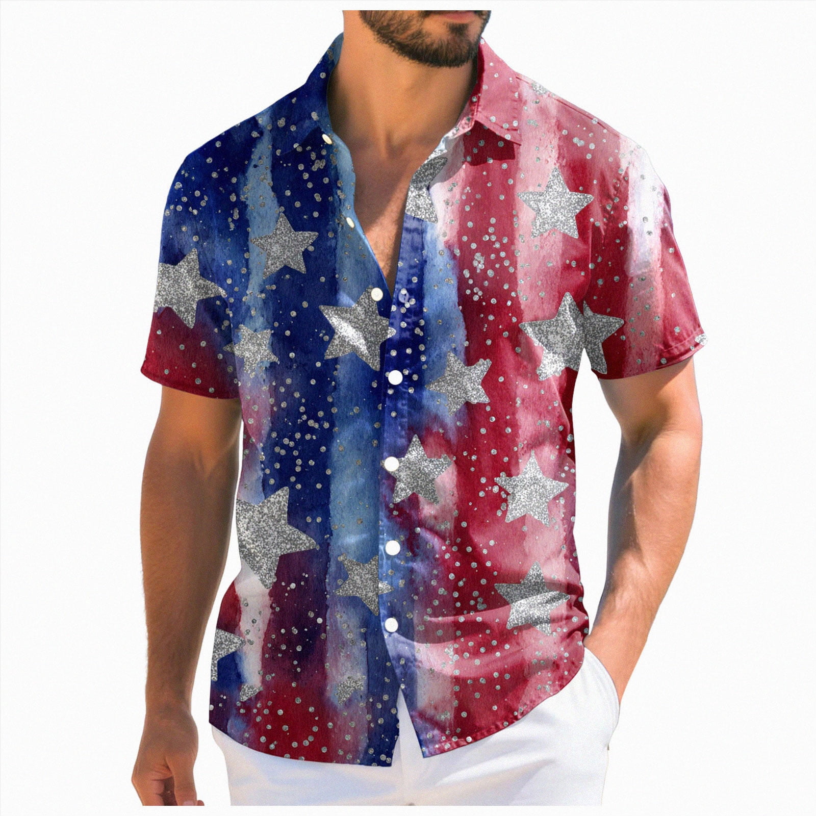 mgoYE American Flag Tank Top Men Button Short Sleeve American Flag ...