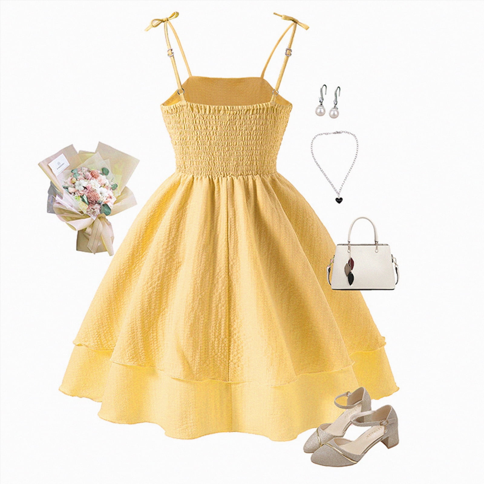 mgoYE Blue Dress for Girls Girl's Smocked Ruched A Line Swing Dress ...