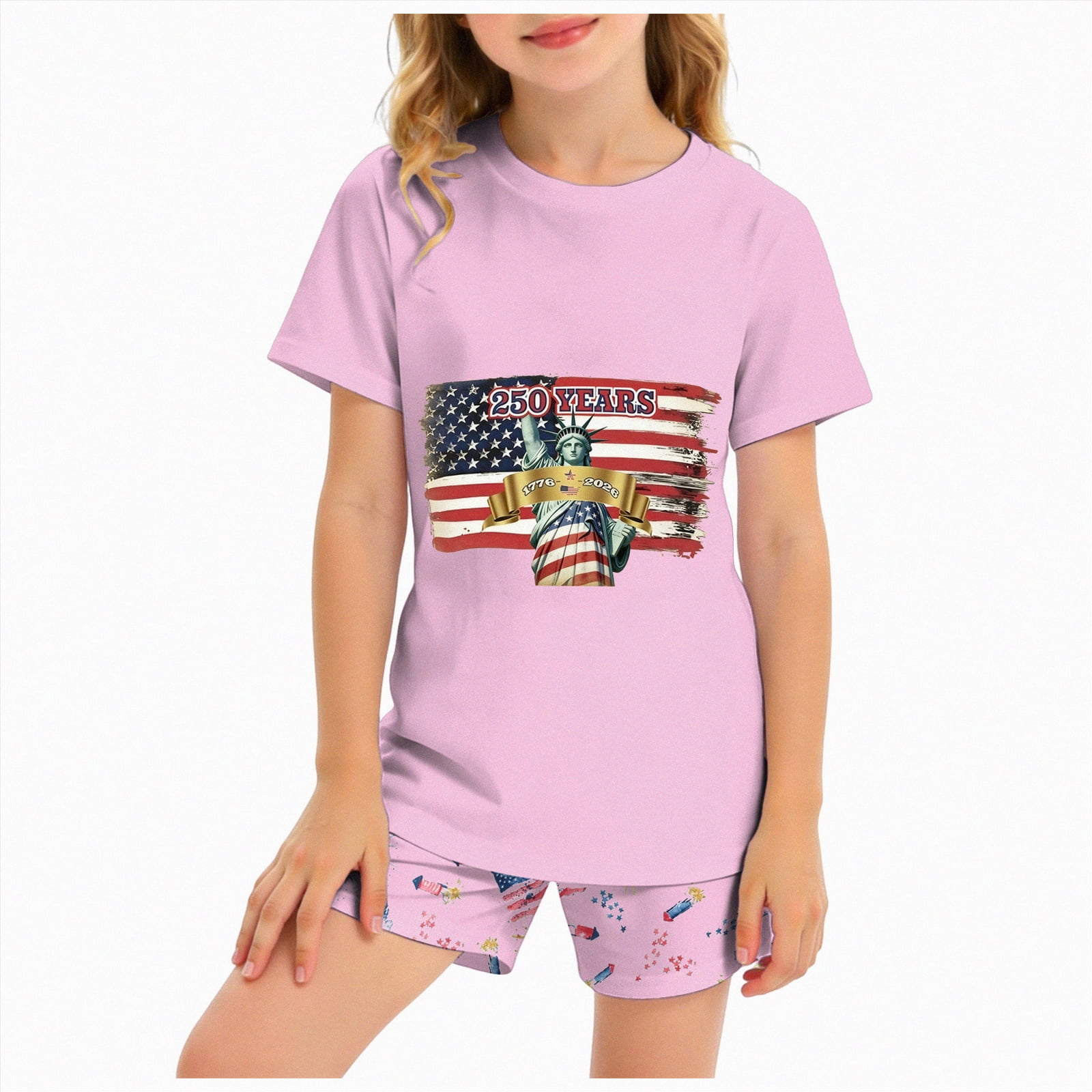 mgoYE Girls Boy's 4th of July Independence Day Shorts Set Summer 1776 ...