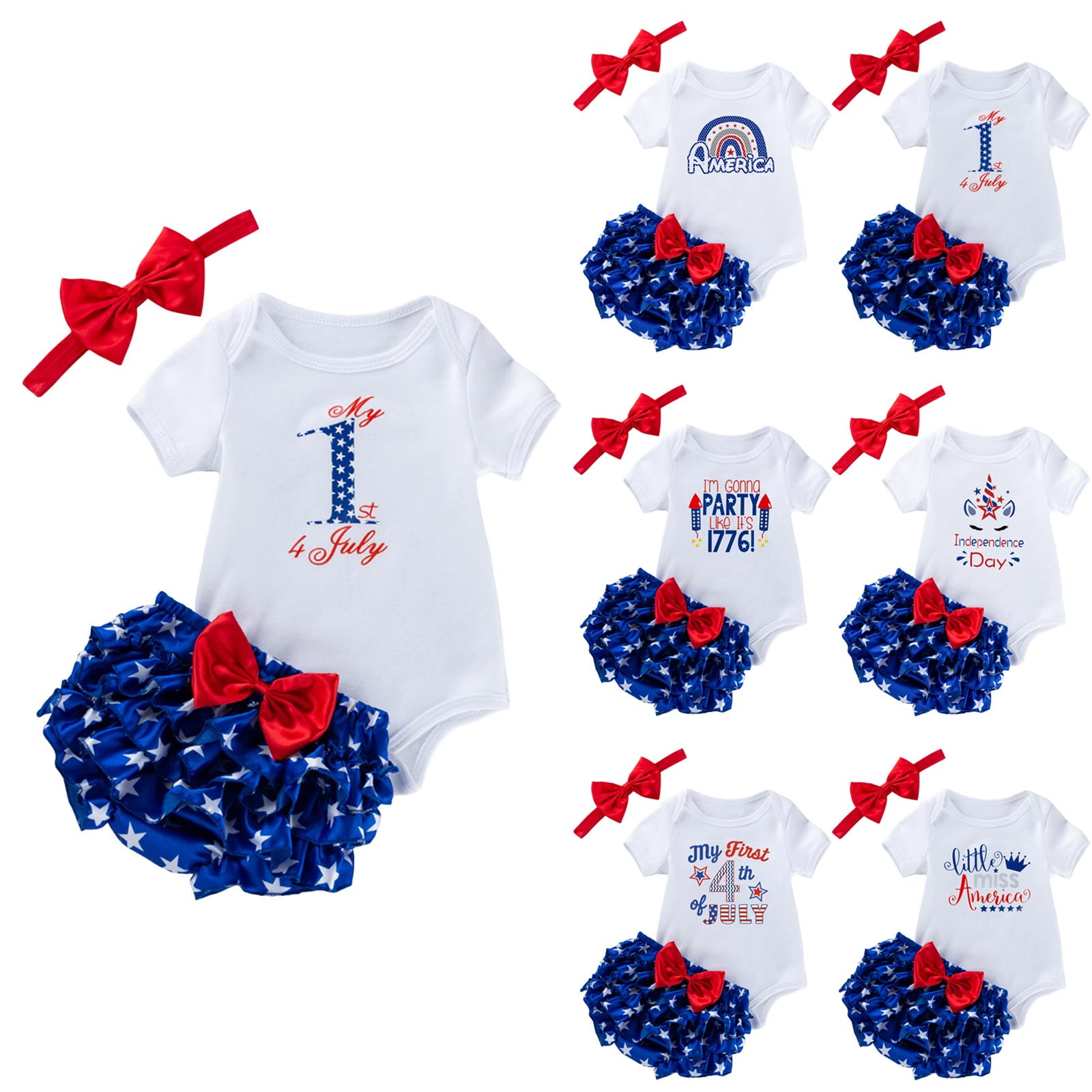 mgoYE Girls Summer Clothes 4th of July Outfits Letter Romper Tutu Bloomers Shorts Set ...